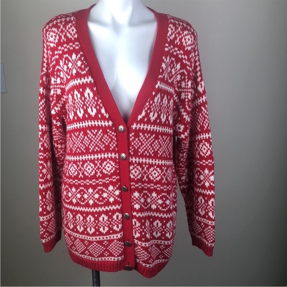 Vintage | Sweaters | Gap Vintage 9s Fair Isle Cardigan Red Snowflake ...